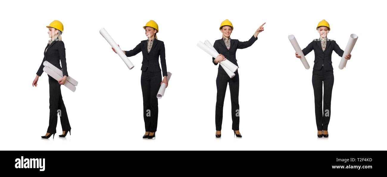 Woman engineer with draft papers Stock Photo - Alamy