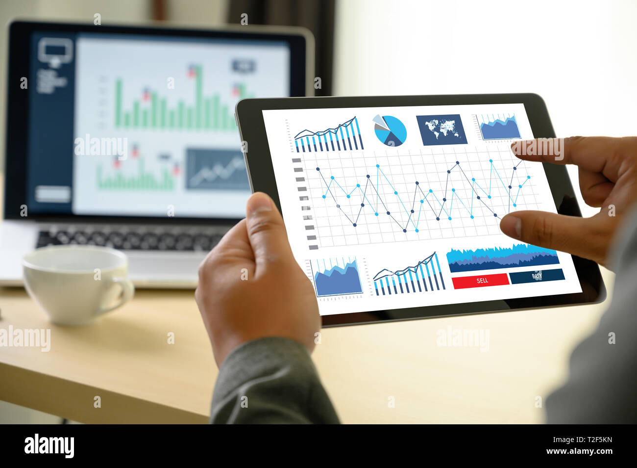 business man work chart schedule or planning financial report data ...