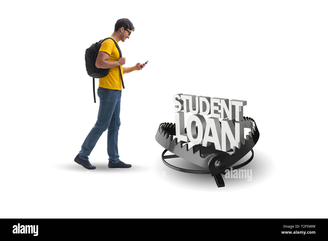 Young student in loan and debt concept Stock Photo - Alamy