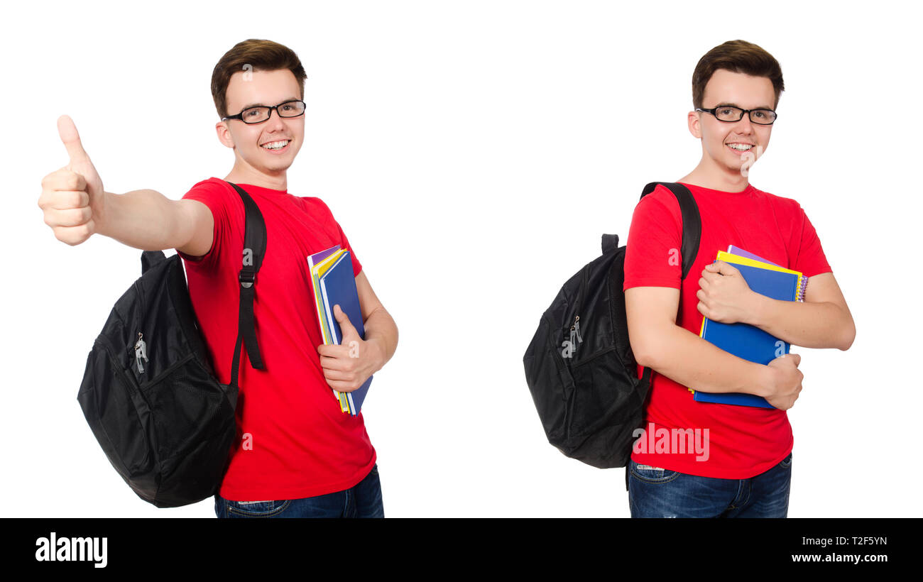 Young student with backpack isolated on white Stock Photo - Alamy