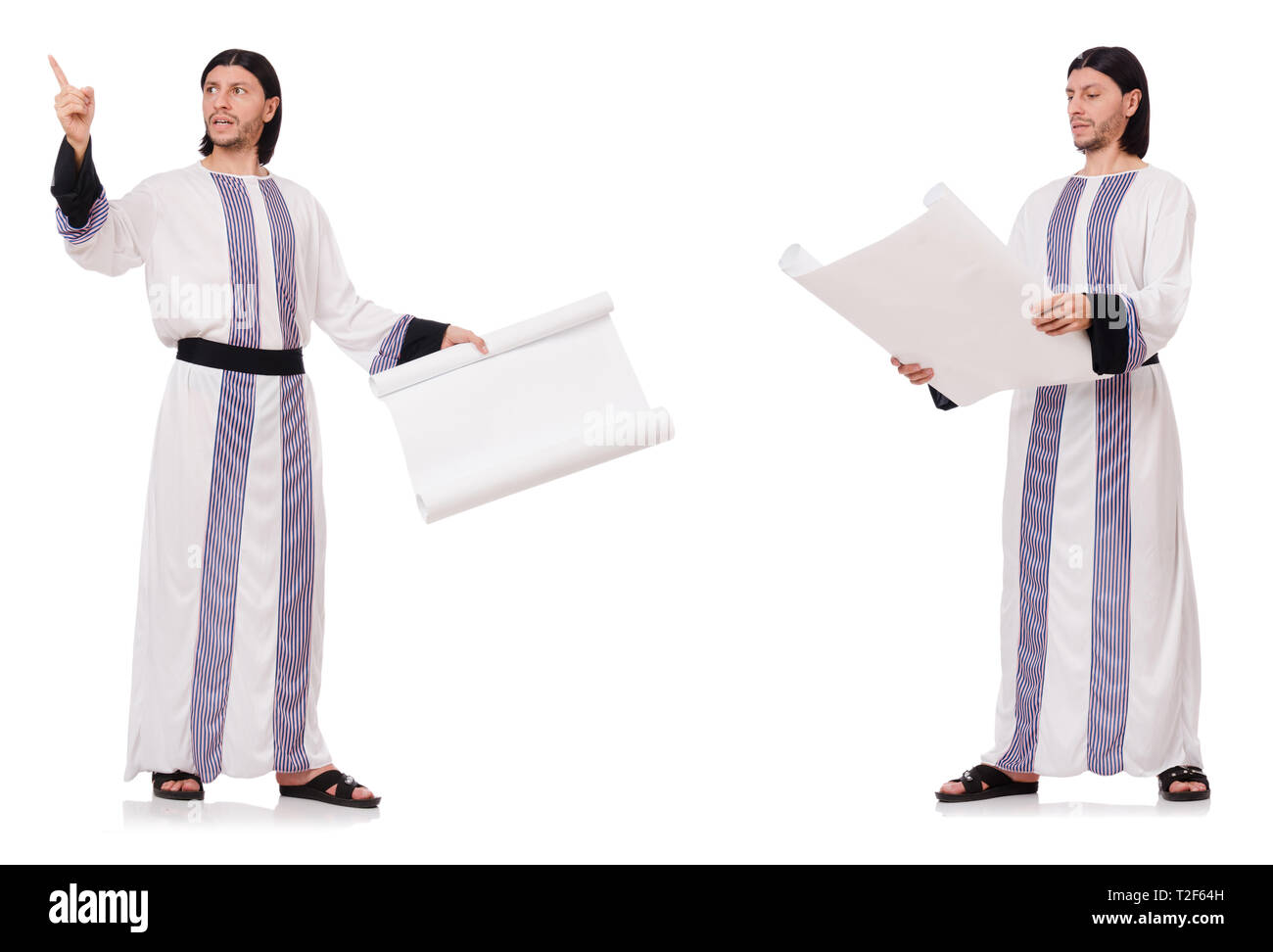 Arab man with white paper isolated on white Stock Photo - Alamy