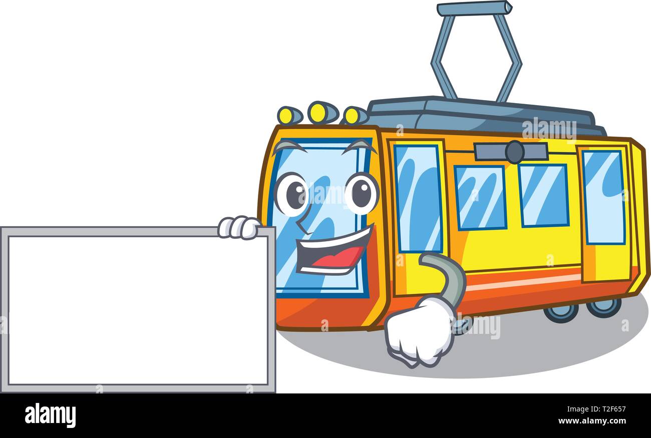 With board electric train in the character shape vector illustration ...
