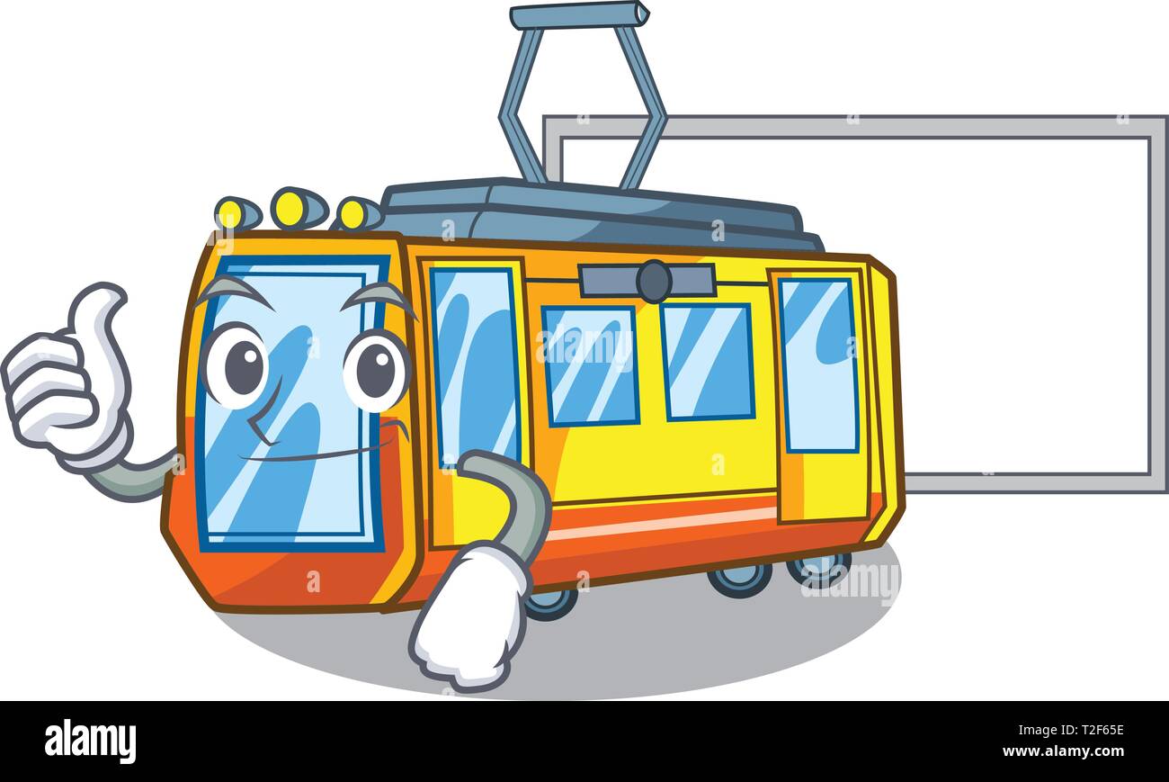 Thumbs up with board electric train in the character shape vector ...