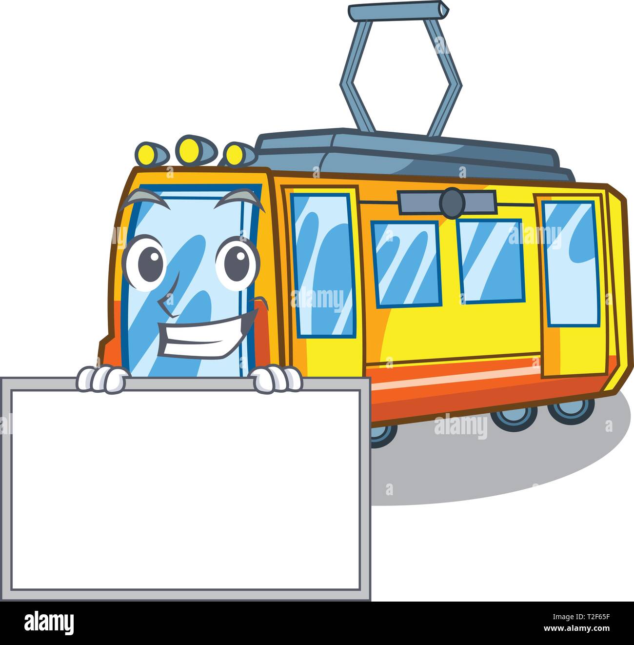 Grinning with board electric train in the character shape vector ...