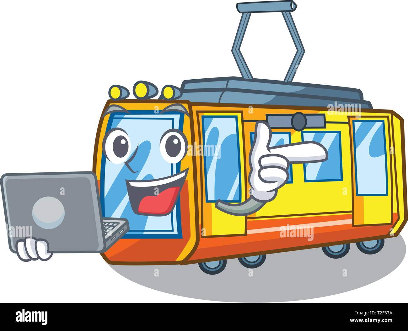 With laptop electric train in the character shape vector illustration ...