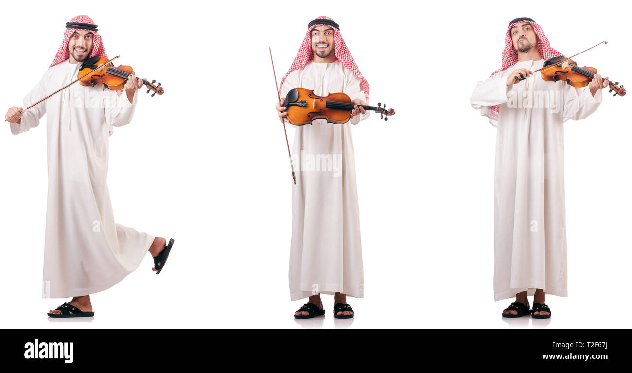 Arab man playing violin isolated on white Stock Photo - Alamy