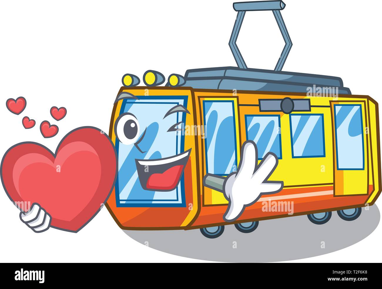 With heart electric train toys in shape mascot vector illustration ...