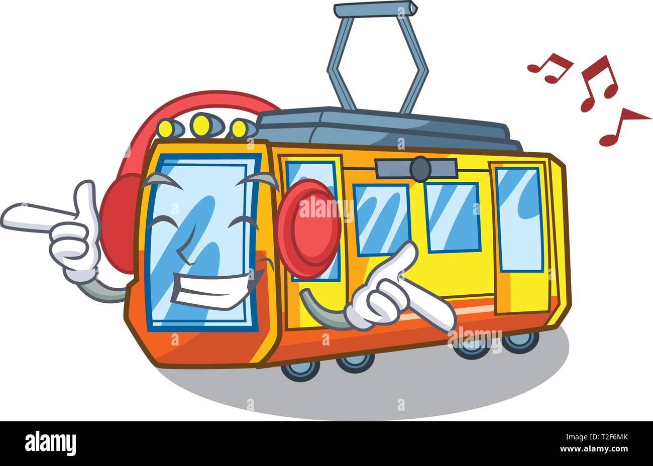 Listening music electric train toys in shape mascot vector illustration ...