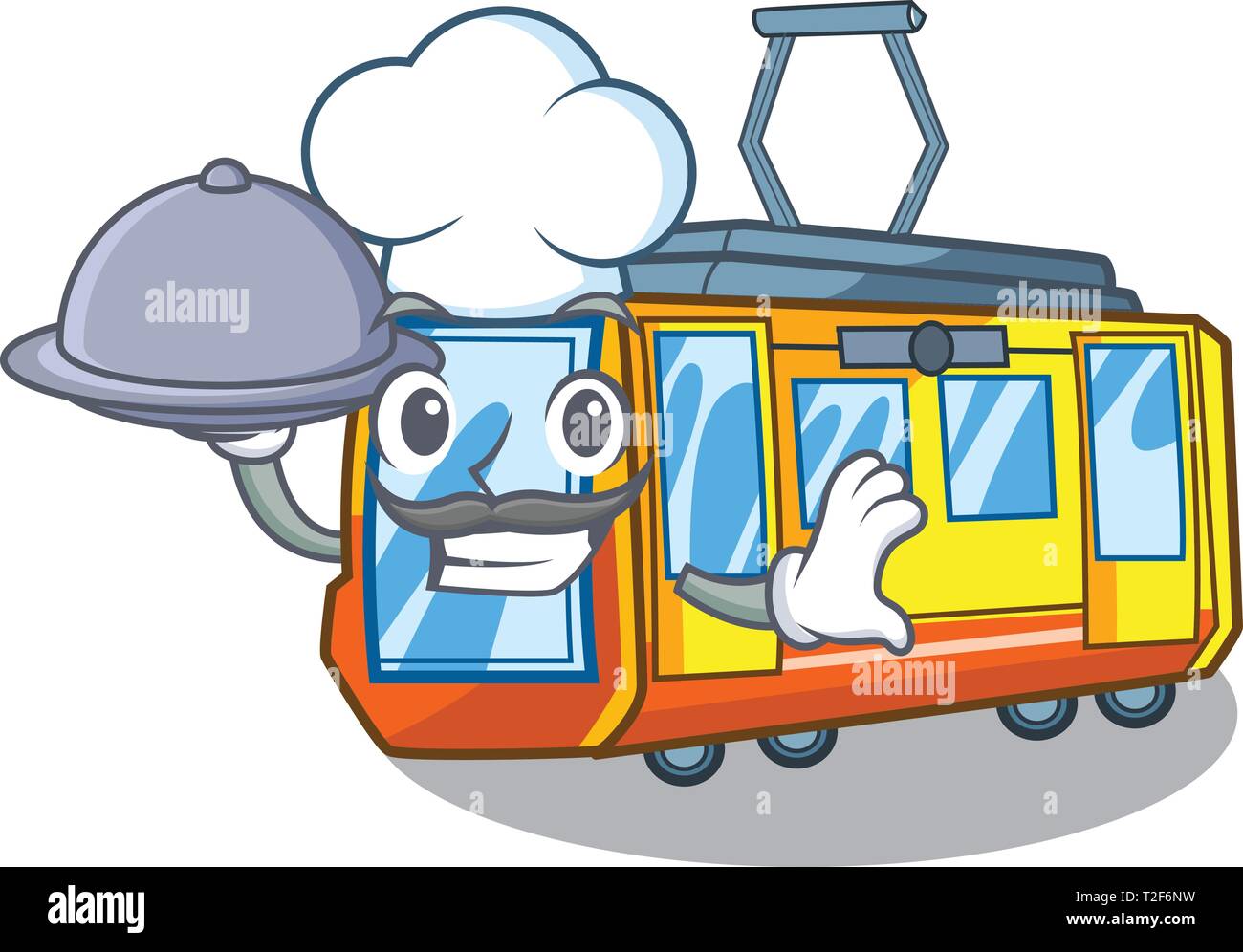 Chef with food electric train toys in shape mascot vector illustration ...
