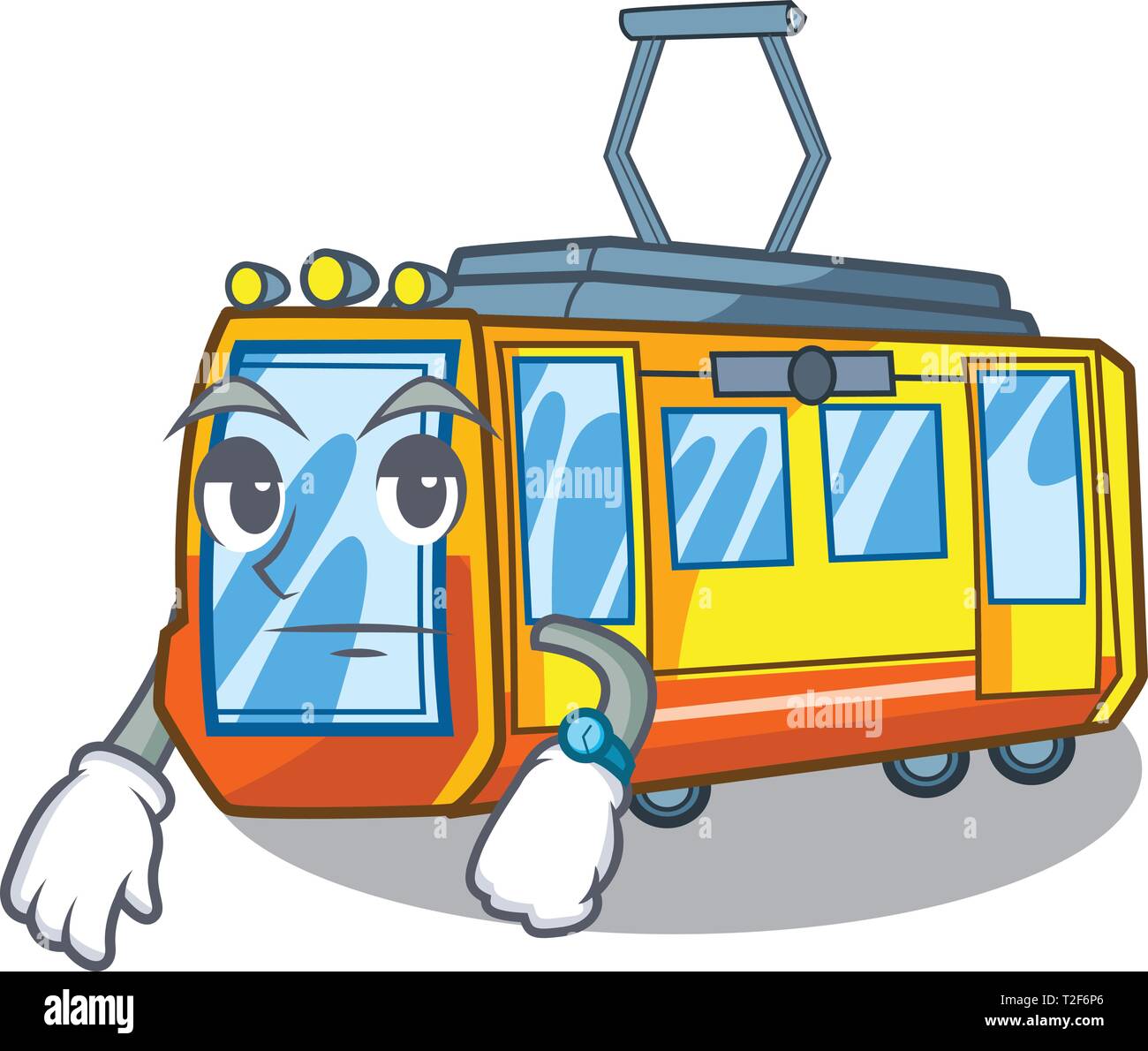Waiting miniature electric train in cartoon shape vector illustration ...