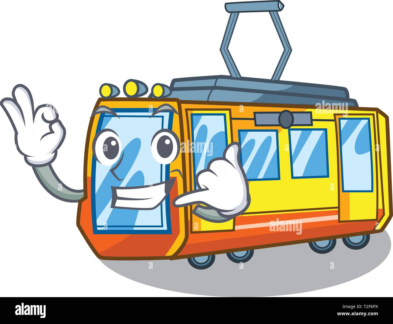 Call me miniature electric train in cartoon shape vector illustration ...