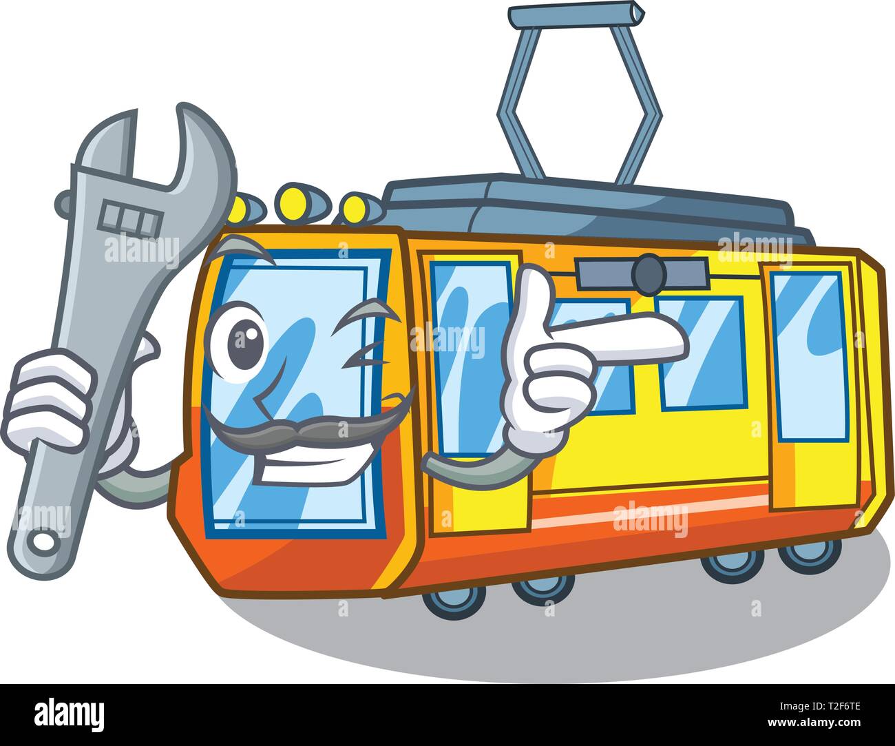 Mechanic miniature electric train in cartoon shape vector illustration ...