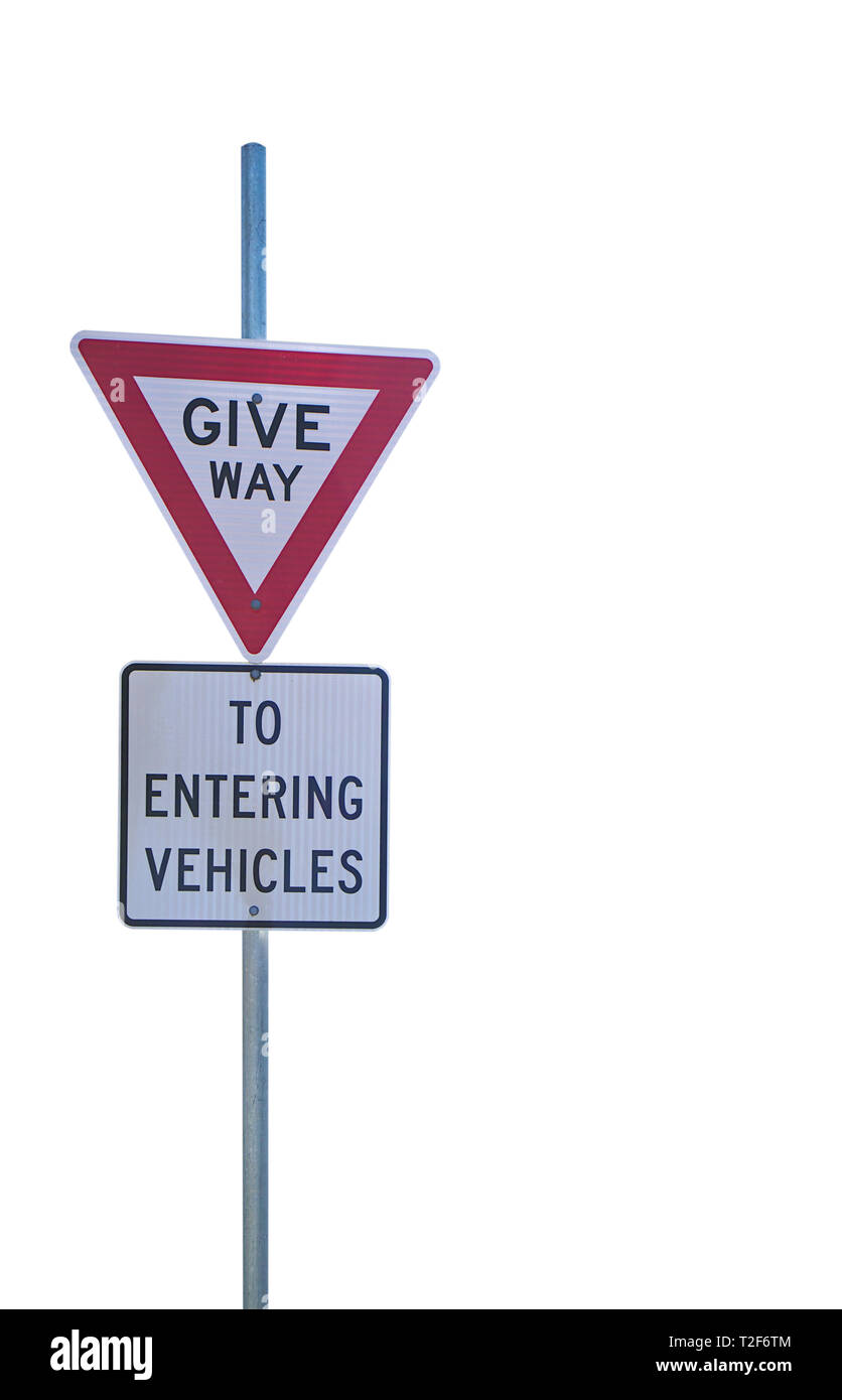 Give Way To Entering Vehicles Sign Isolated on White Background with ...