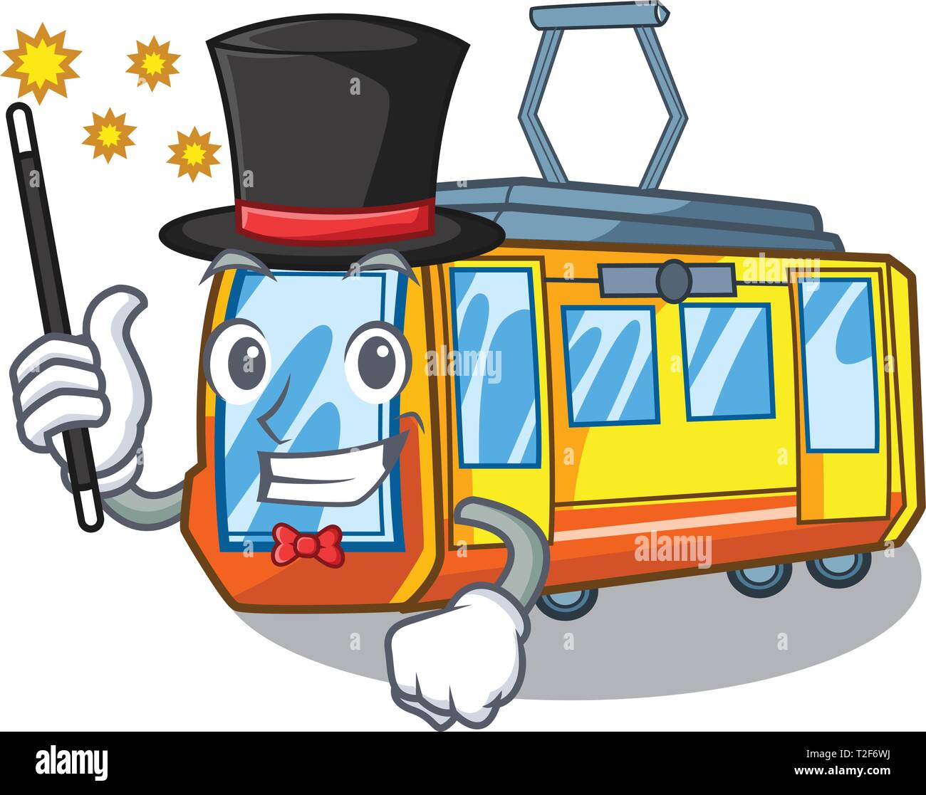 Magician miniature electric train in cartoon shape vector illustration ...
