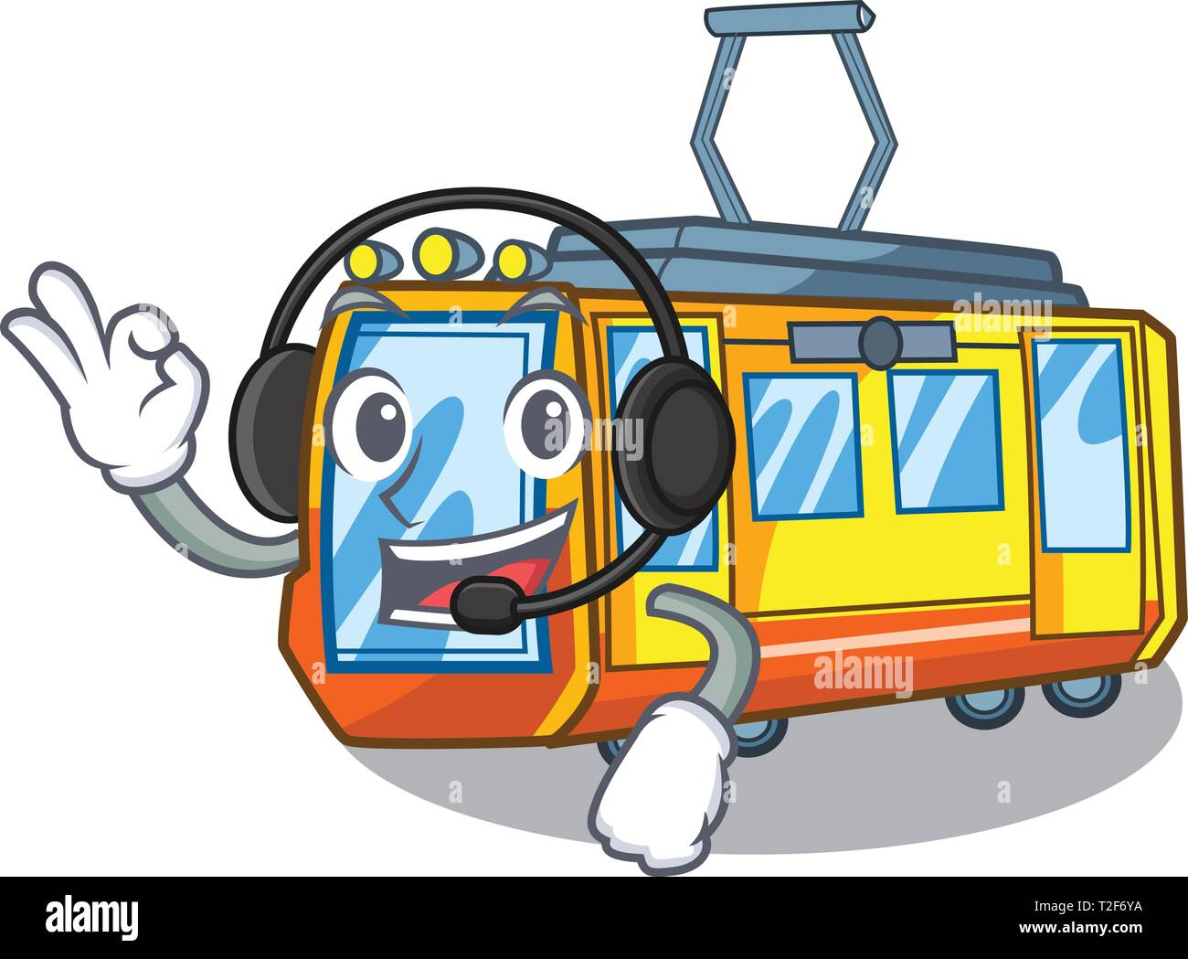 With headphone miniature electric train in cartoon shape vector ...