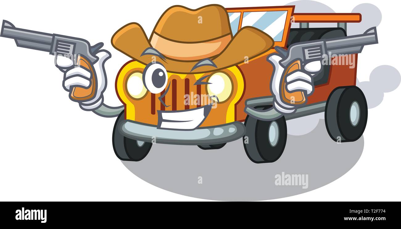 Cowboy jeep car isolated with the cartoon vector illustration Stock ...