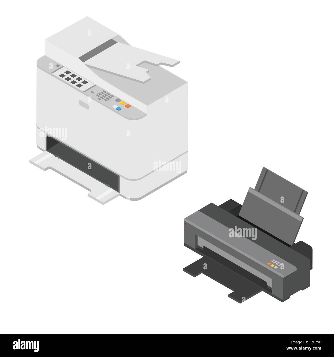 Realistic isometric printer isolated on white background. Printer and ...