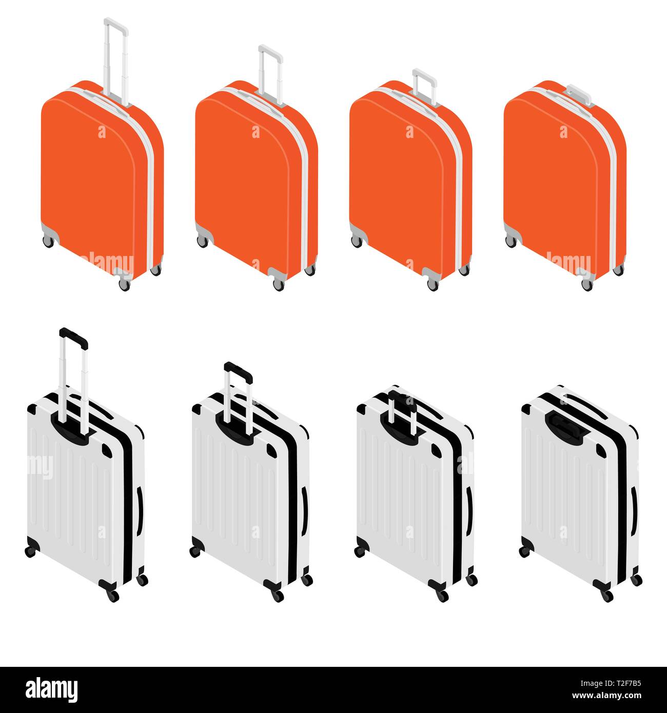 Isometric travel suitcase with wheels collection, set isolated on white ...