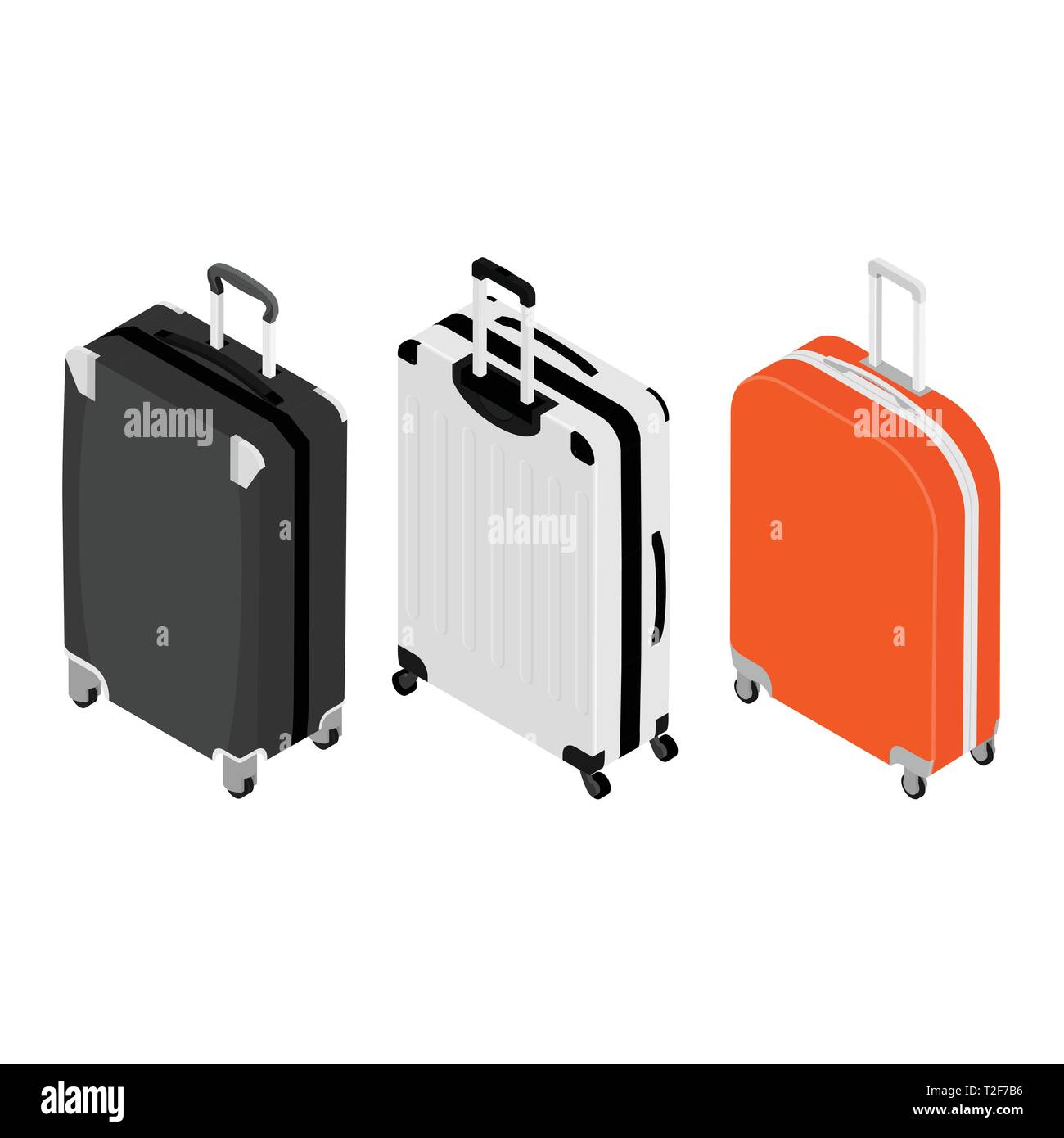 Isometric travel suitcase with wheels collection, set isolated on white ...