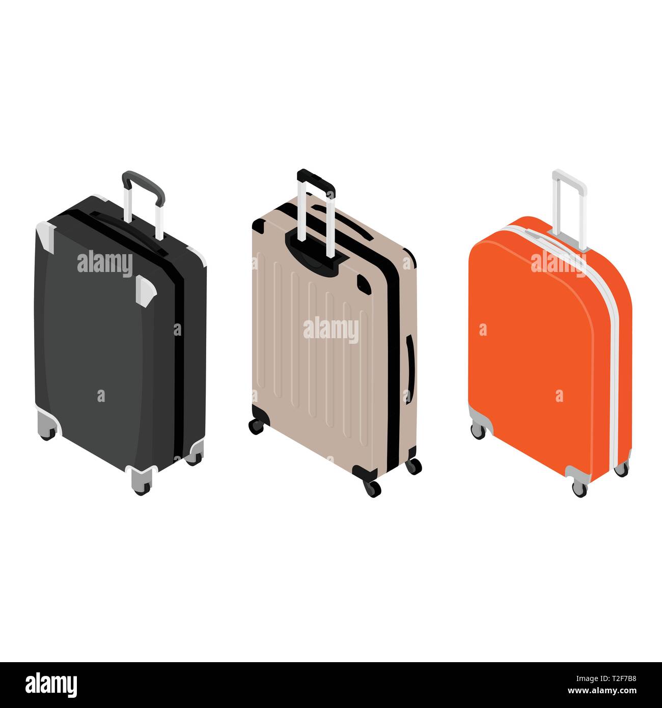 Isometric travel suitcase with wheels collection, set isolated on white ...