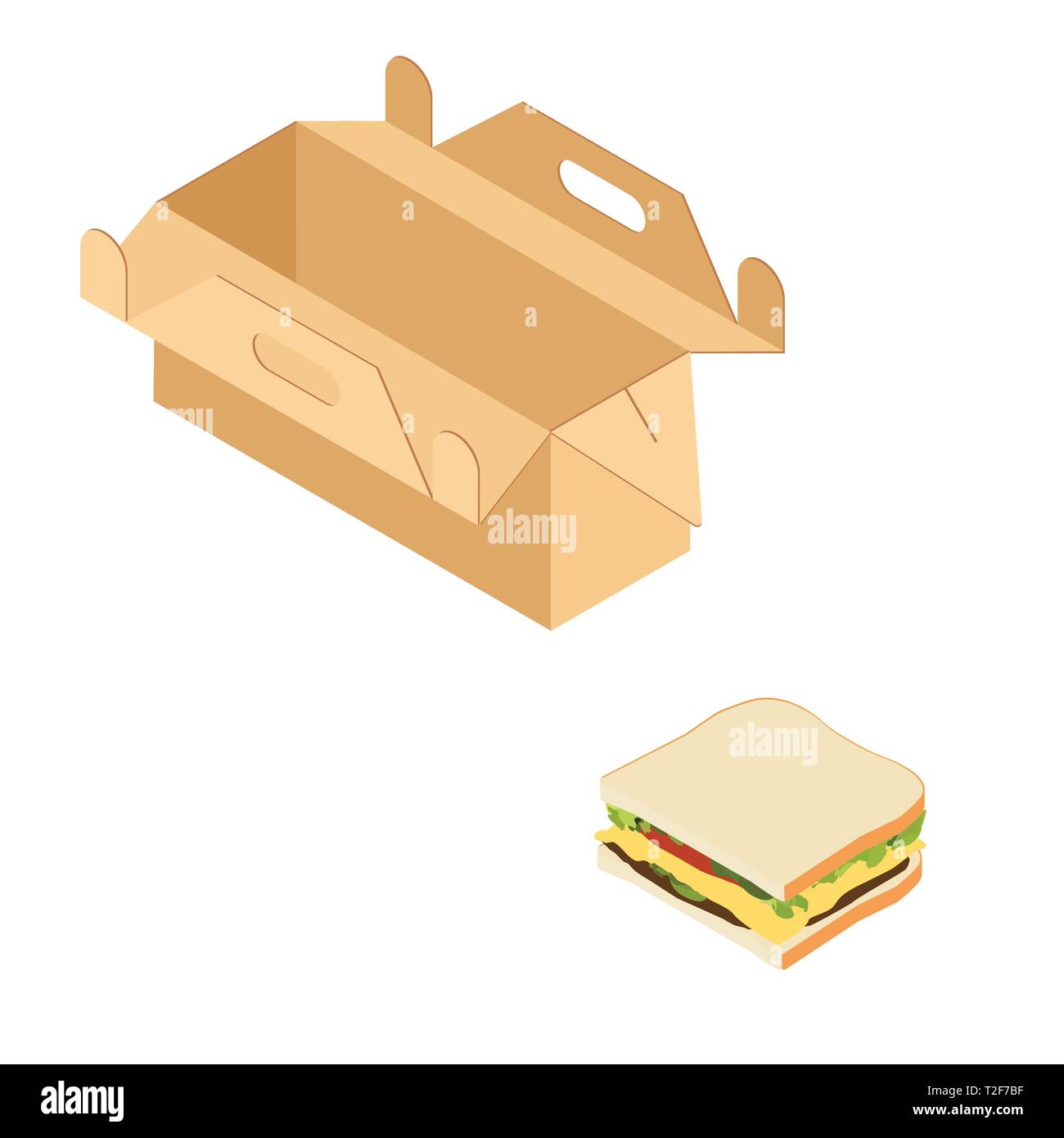 Isometric paper lunch box and sandwich isolated on white background ...