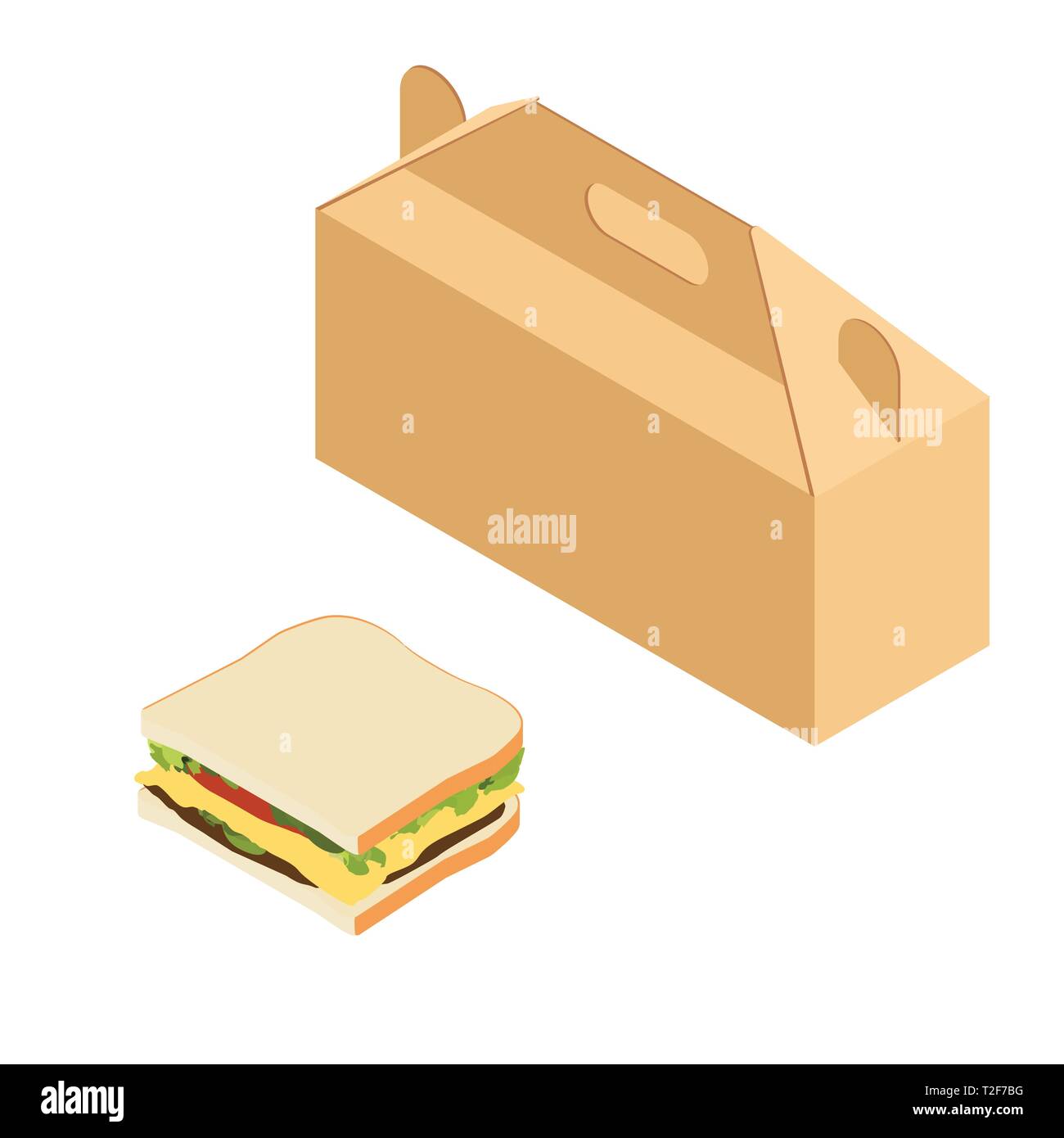Isometric paper lunch box and sandwich isolated on white background ...