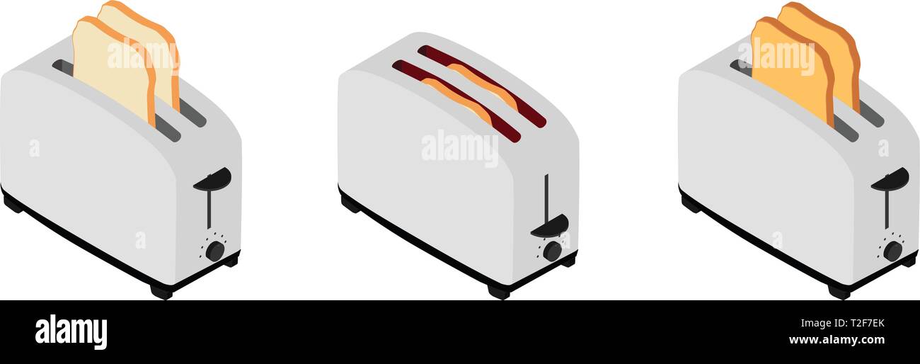 Isometric toaster with toasted bread for breakfast inside isolated on ...