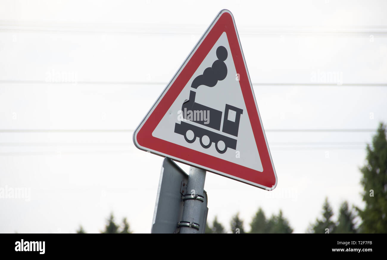 Russian sign railway crossing. Sign caution train. railway Stock Photo ...