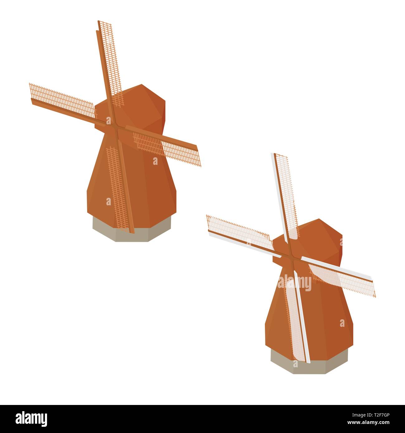 Traditional rural windmill isolated on white backhground. Isometric ...