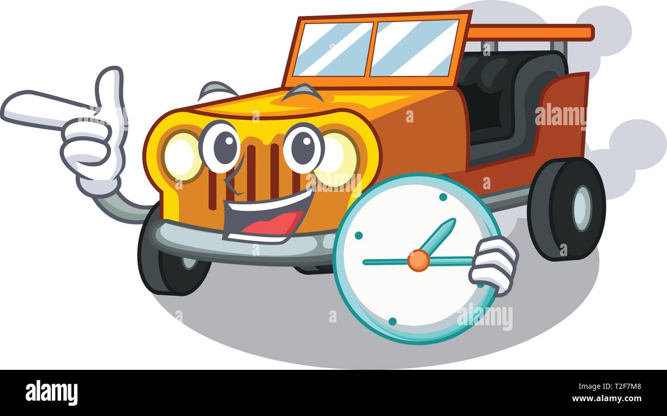 With clock jeep car in the shape mascot vector illustratin Stock Vector ...
