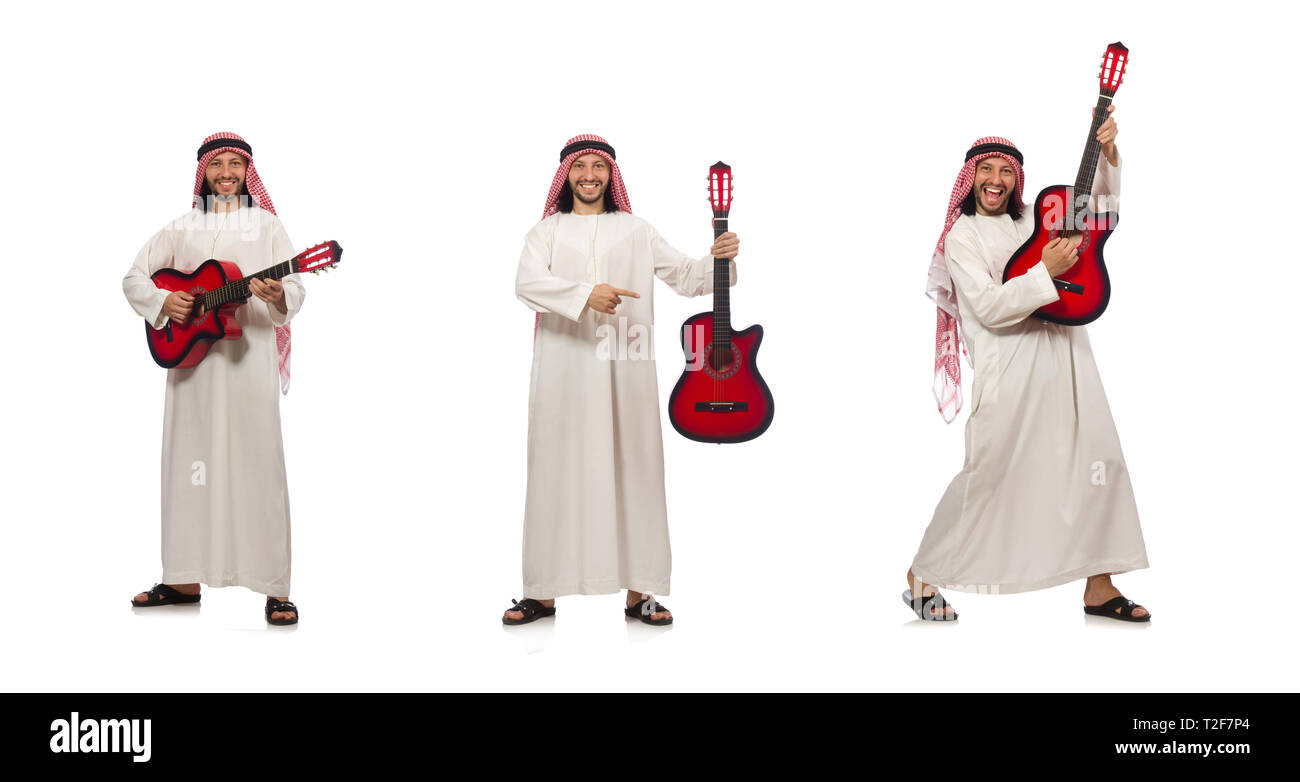 Arab man playing isolated on white Stock Photo - Alamy