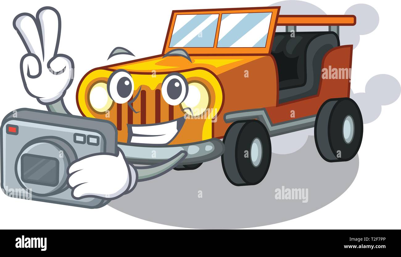 Photographer jeep car toys in shape character vector illustration Stock ...