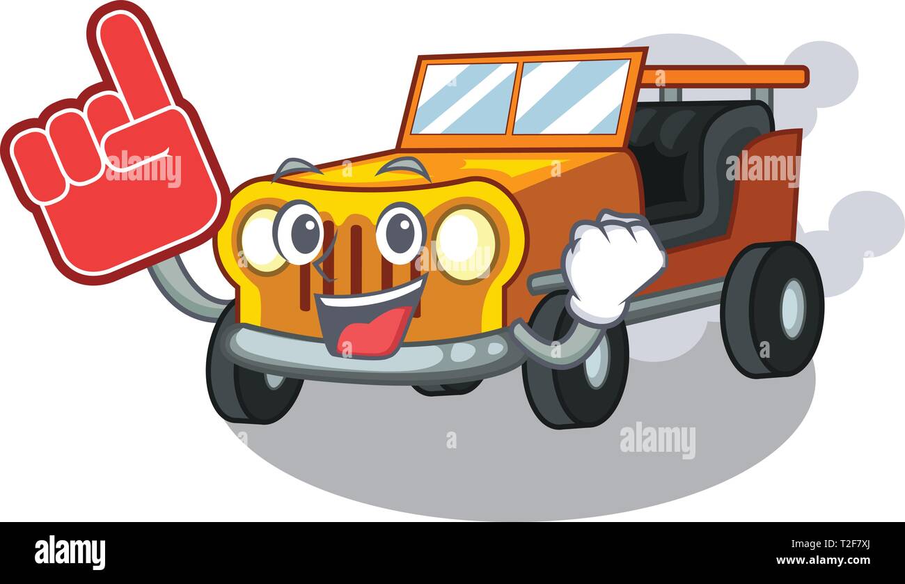 Foam finger jeep cartoon car in front clemency vector illustration ...