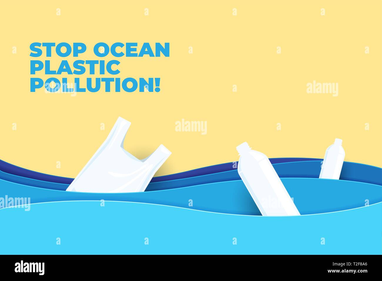 Stop ocean plastic pollution paper art vector illustration. World Water ...