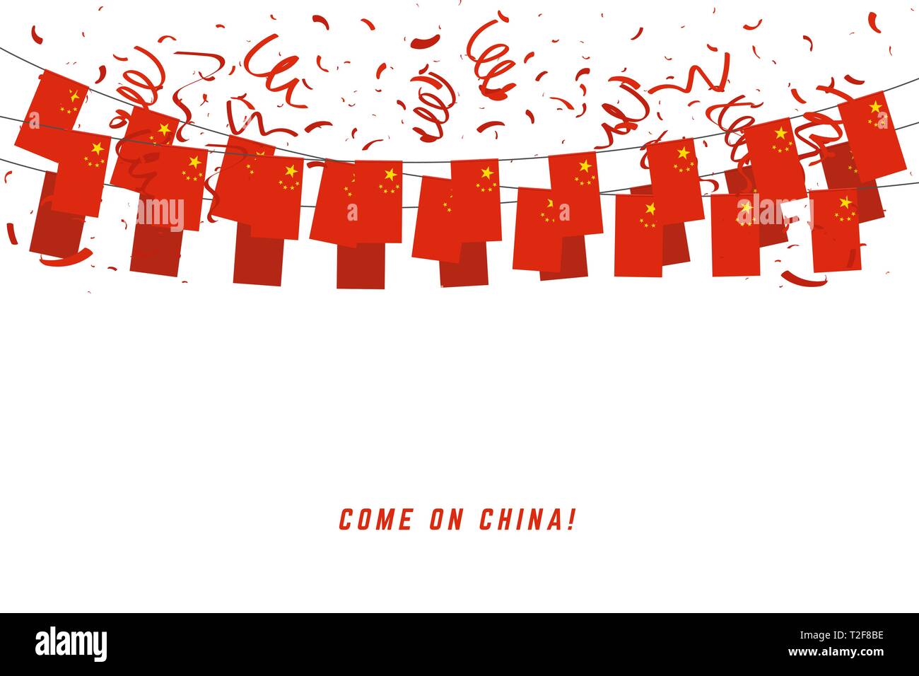 China garland flag with confetti on white background, Hang bunting for ...