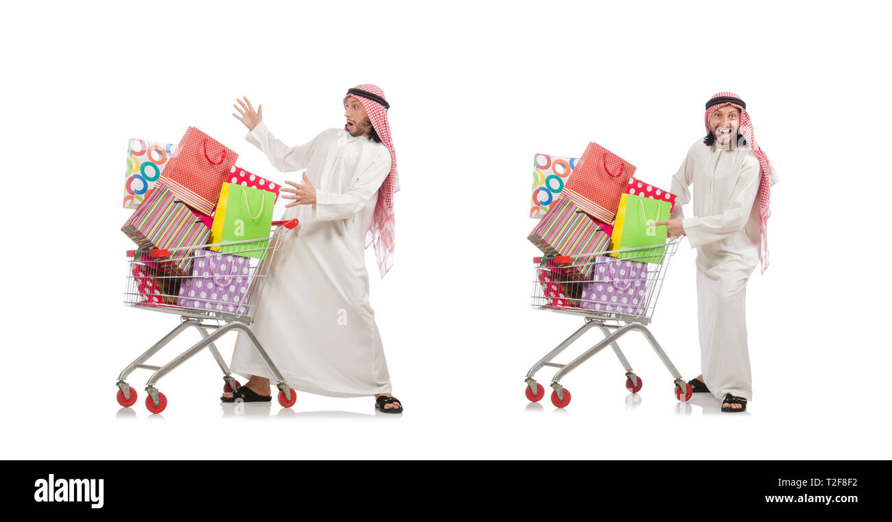 Arab man doing shopping isolated on white Stock Photo - Alamy