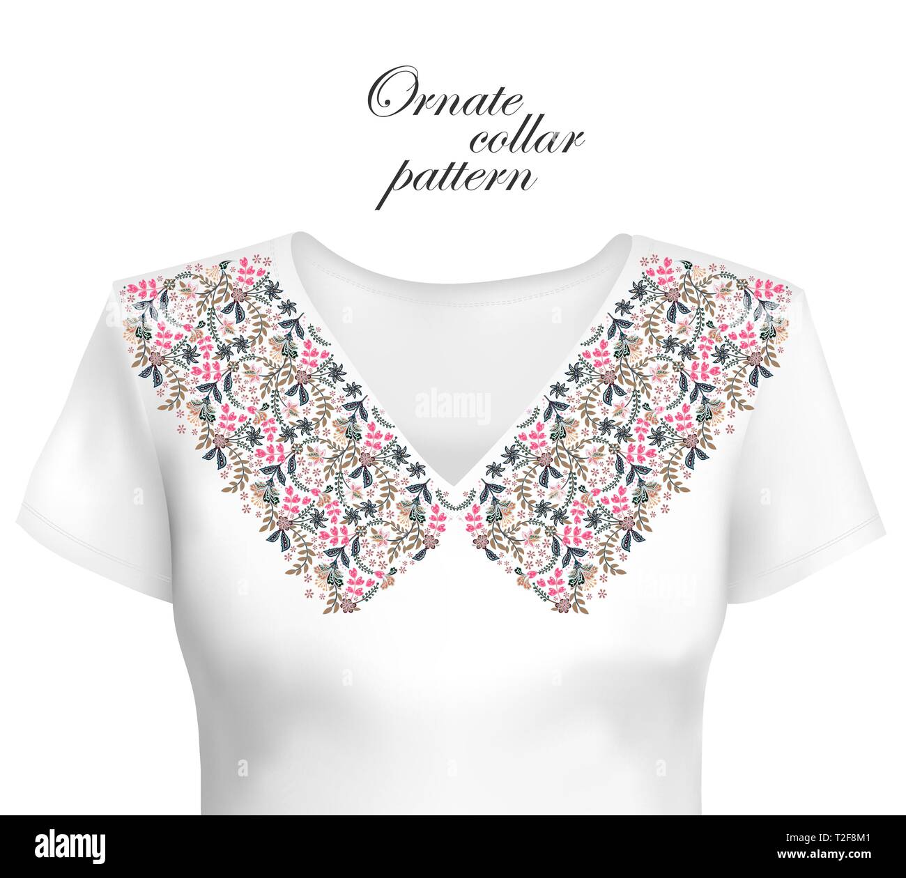 Neckline ethnic design. Floral colorful traditional pattern. Vector ...