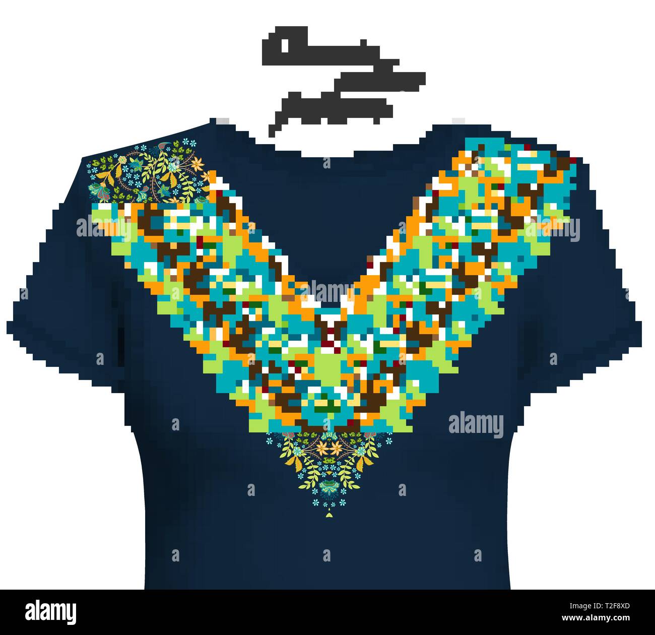 Shirt, jacket and T-shirt collar pattern. Embroidery ornament. V neck ...