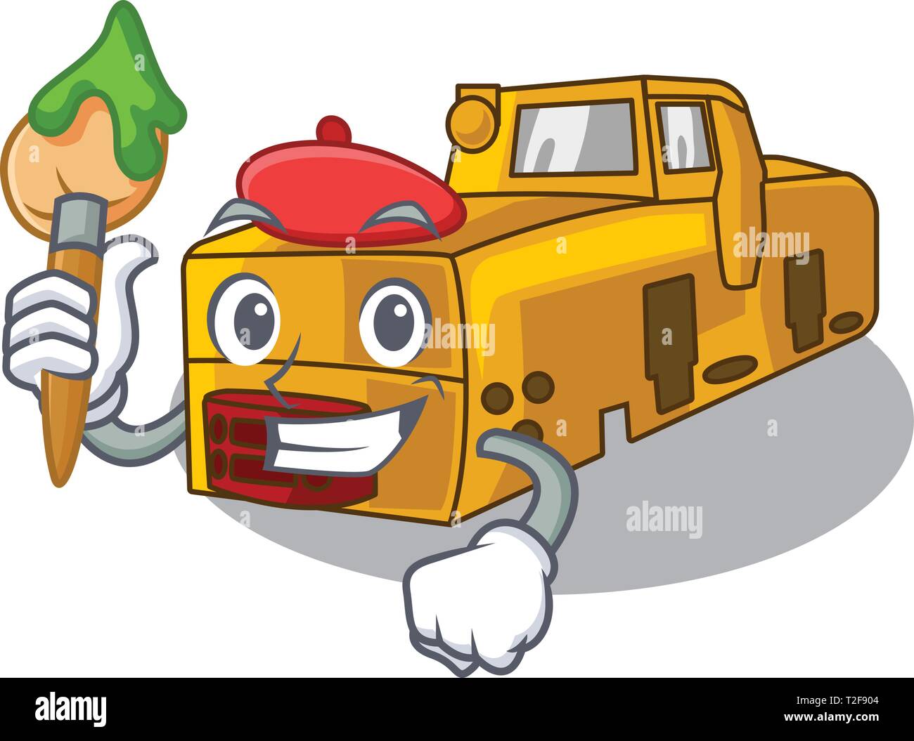 Artist miniature locomotive mine in cartoon shape vector illustration ...