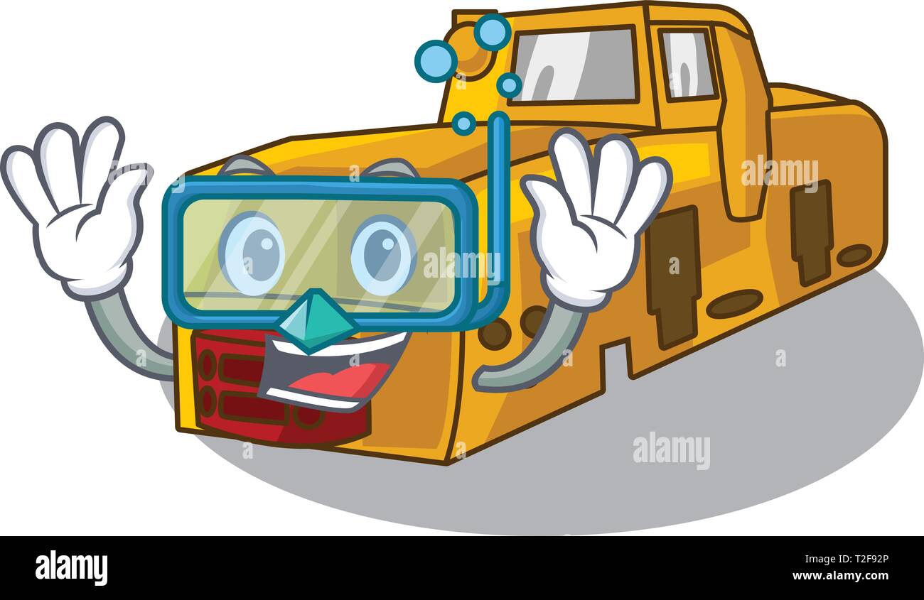 Diving toy locomotive mine in shape characters vector illustration ...