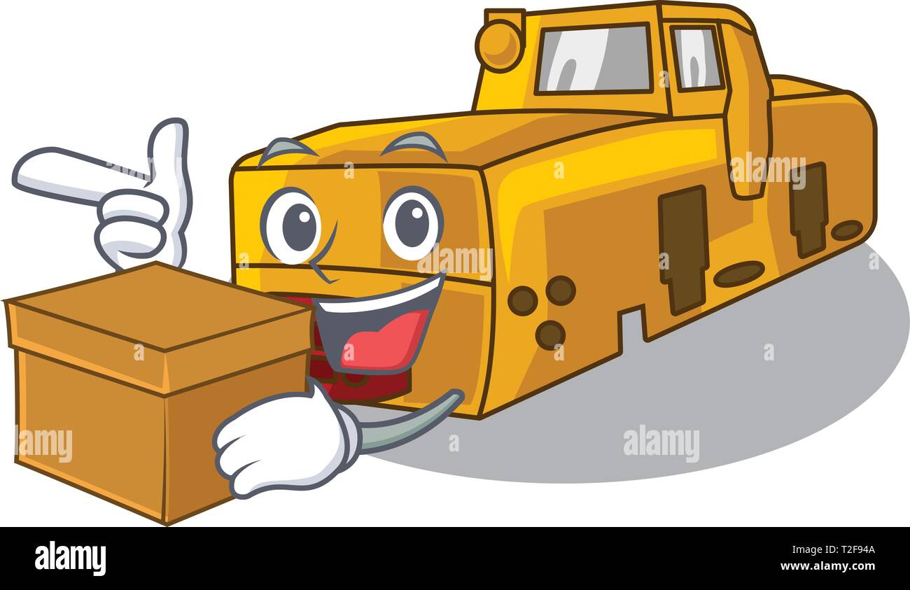 With box toy locomotive mine in shape characters vector illustration ...