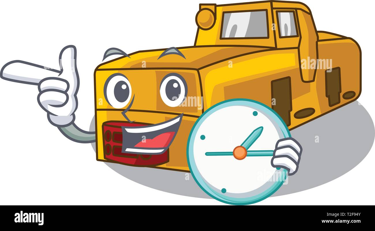 With clock toy locomotive mine in shape characters vector illustration ...