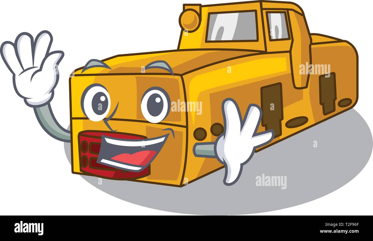 Waving toy locomotive mine in shape characters vector illustration ...