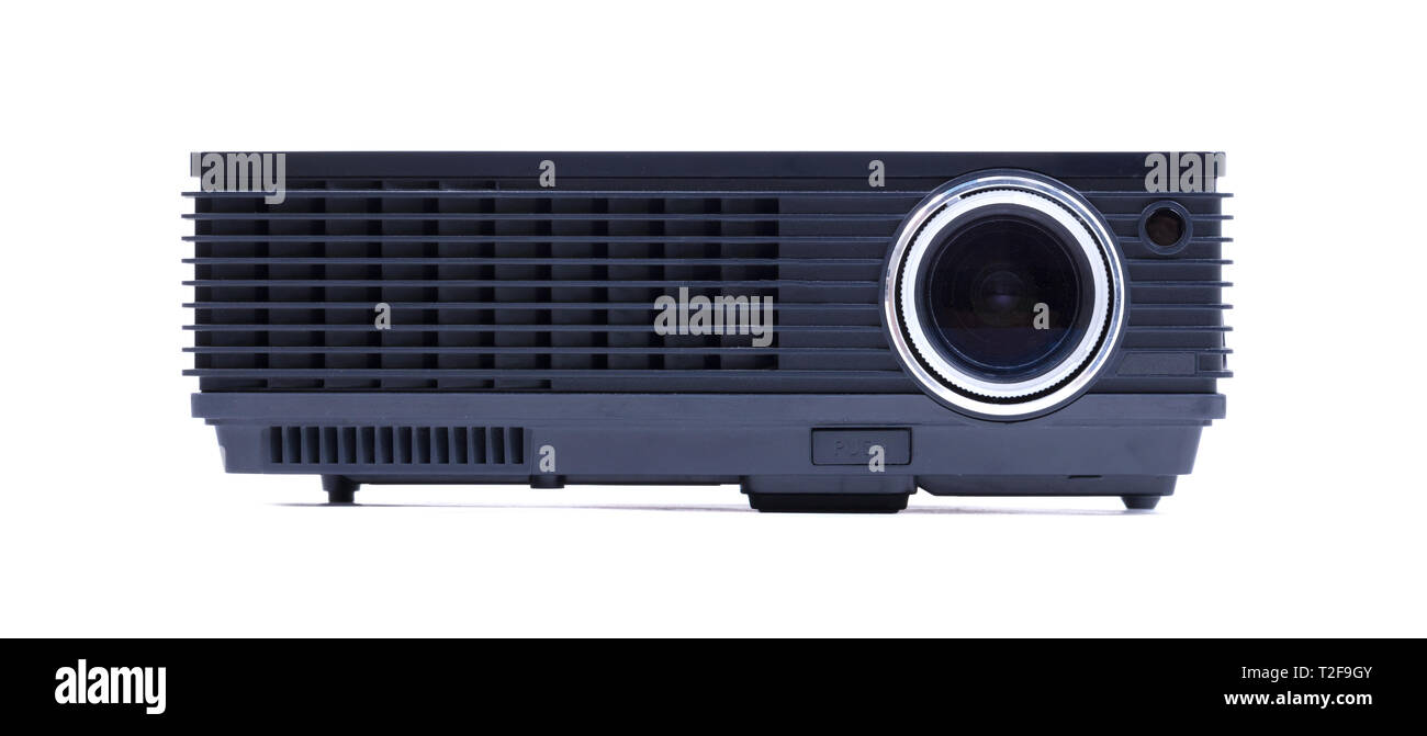 Black home cinema projector, isolated on white background Stock Photo ...