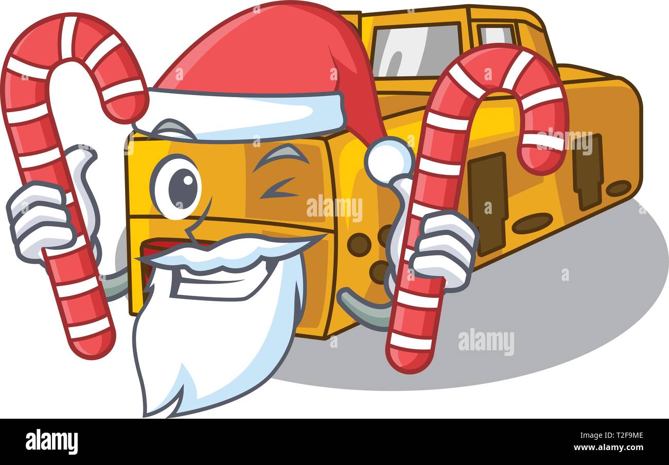 Santa with candy locomotive mine cartoon toy above table vector ...