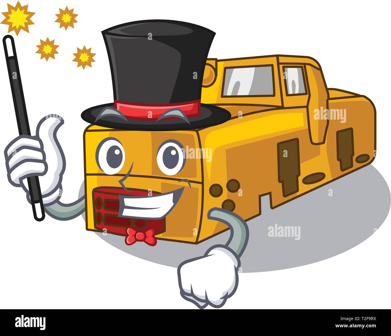 Magician locomotive mine cartoon toy above table vector illustration ...