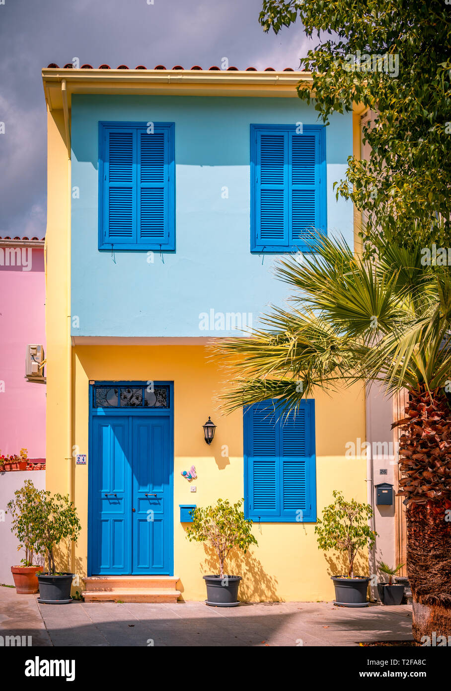 Beautiful old colonial architecture with colorful doors and windows in ...