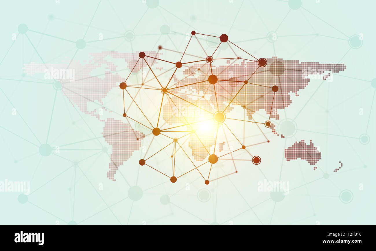 Background image with social connection and networking concept on white ...