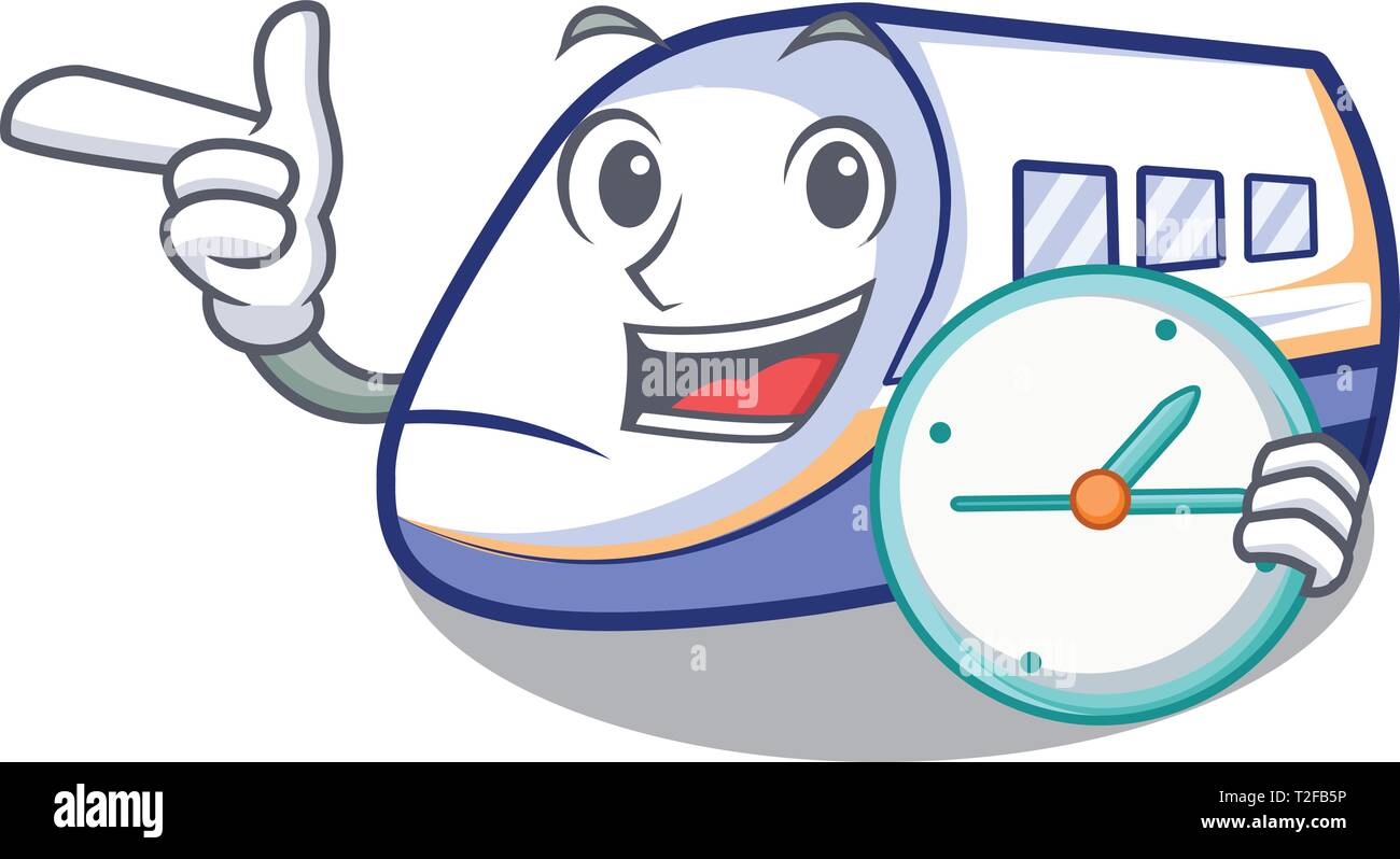 With clock shinkansen train transportation in shape characters vector ...