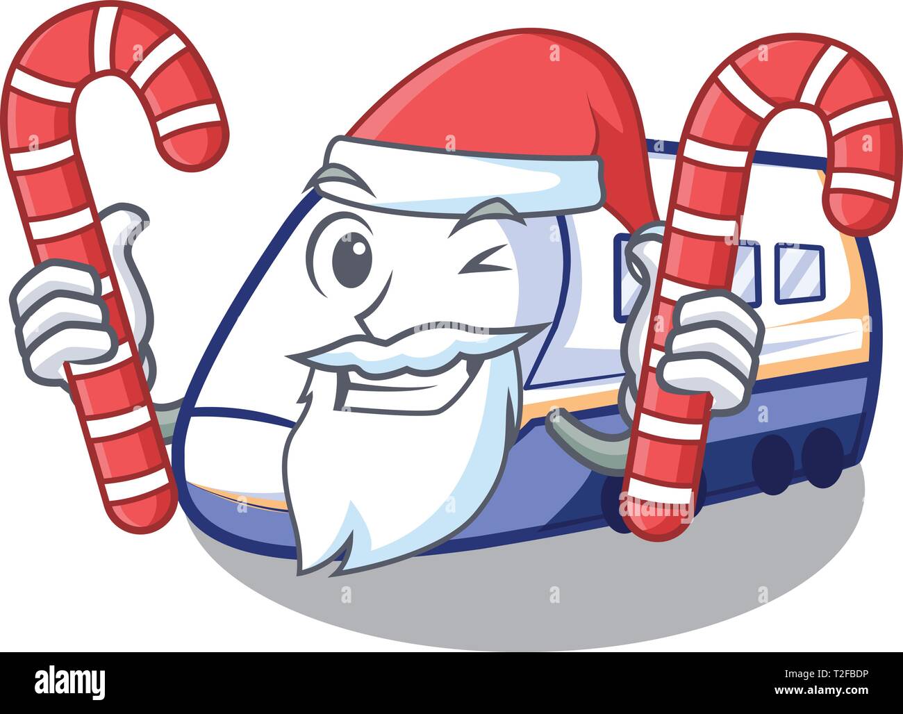 Santa with candy miniature shinkansen train in cartoon shape vector ...